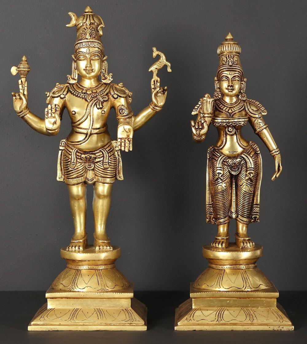 Standing Lord Shiva as Pashupatinath Brass Statue with Goddess Parvati ...
