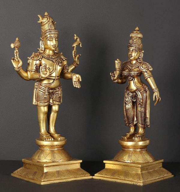 Standing Lord Shiva as Pashupatinath Brass Statue with Goddess Parvati ...